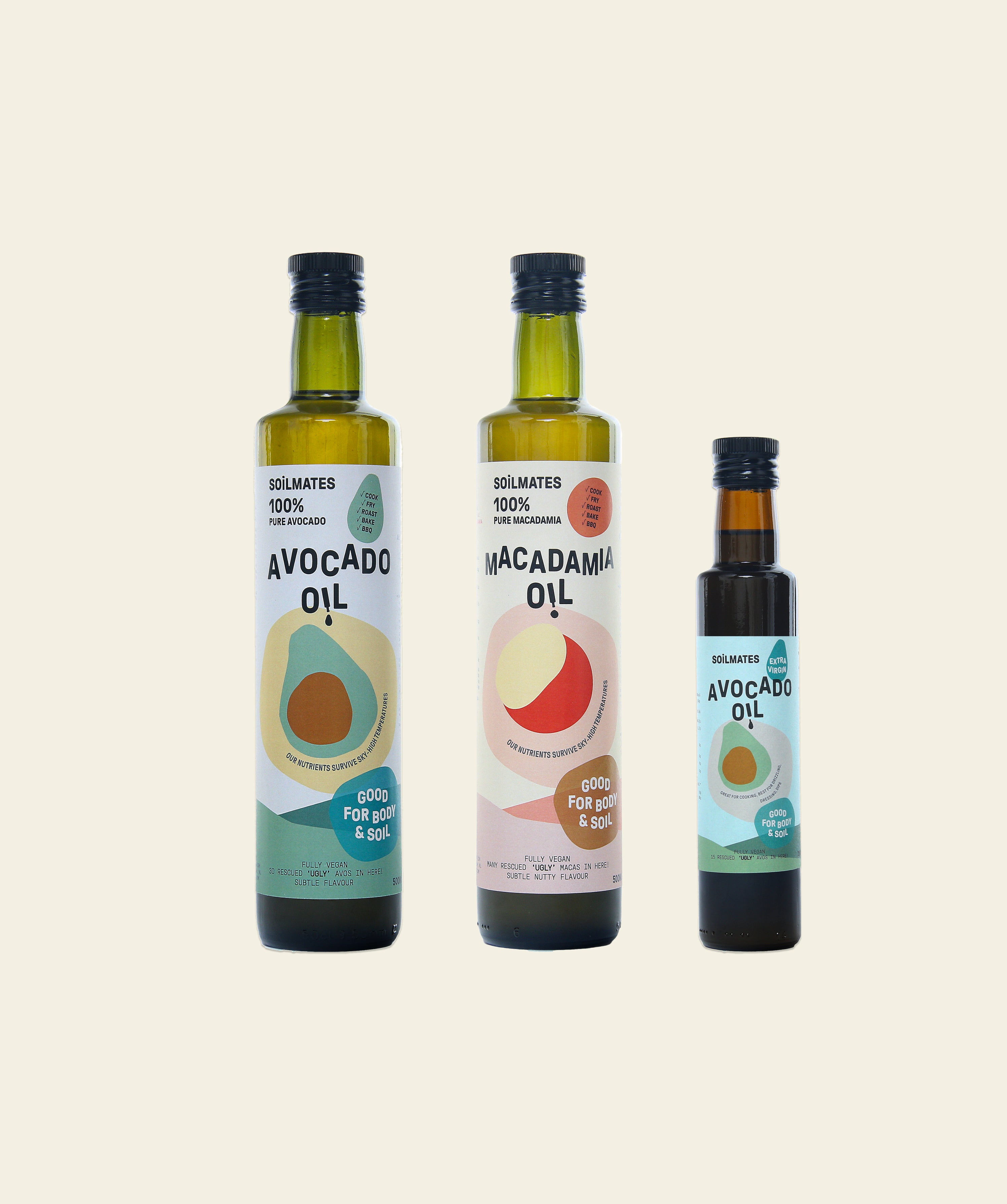 Oil Trio: Avocado, Macadamia, Extra Virgin Oils - Soilmates